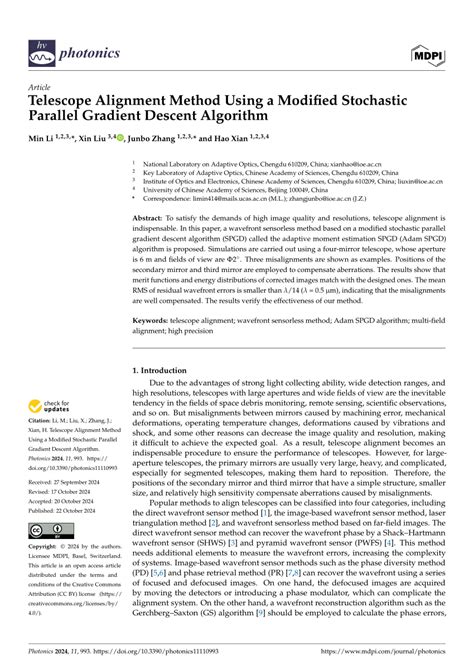 Pdf Telescope Alignment Method Using A Modified Stochastic Parallel