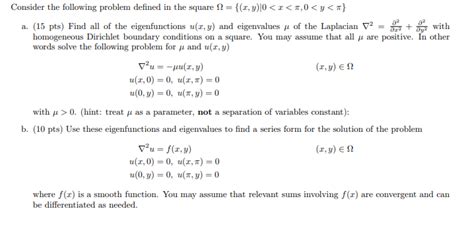 Solved Consider The Following Problem Defined In The Square Chegg