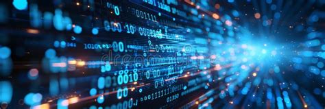 Abstract Technology Data Stream With Blue Bokeh Effects Symbolizing Digital Design And