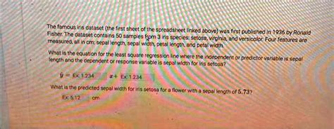 Solved Texts The Famous Iris Dataset The First Sheet Of The