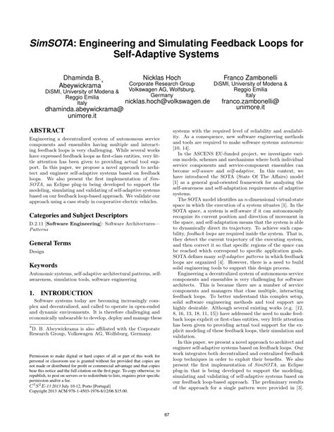 Pdf Simsota Engineering And Simulating Feedback Loops For Self Adaptive Systems