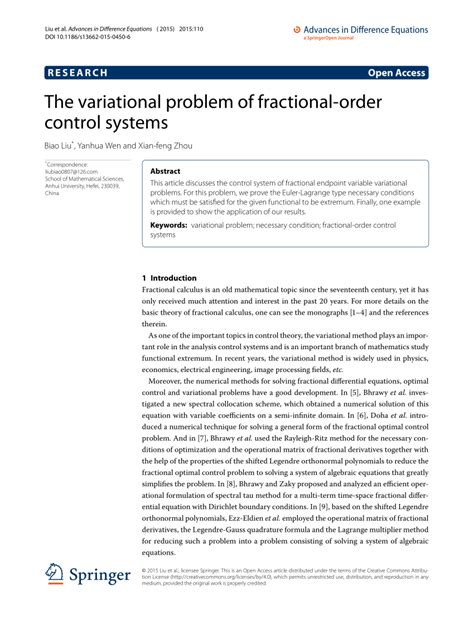Pdf The Variational Problem Of Fractional Order Control Systems