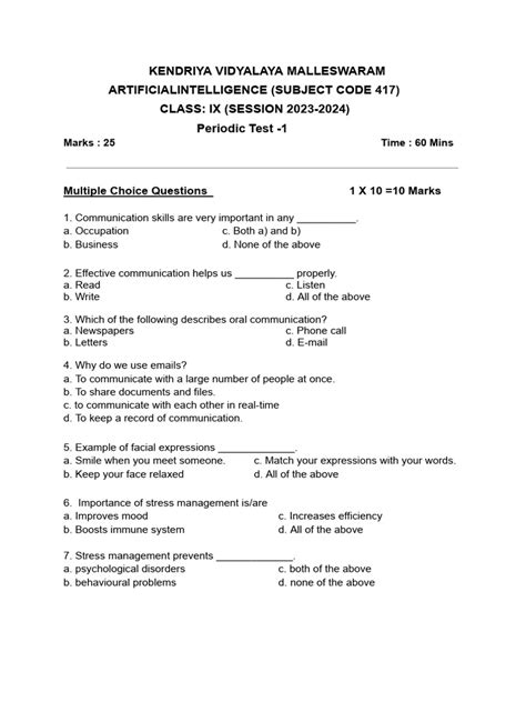 Copy Of Class 9 Paper 1ai Pt1 Qp 1 Pdf Communication Stress Biology
