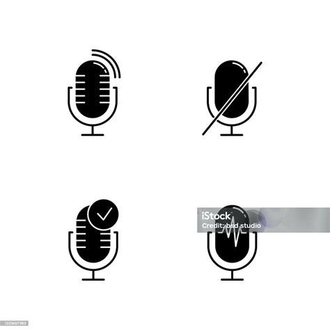 모드 문말 아이콘을 사용하여 마이크설정 음성 제어 사운드 레코더 설치 음성 인식 프로세스 마이크 연결 문제 실루엣 기호입니다