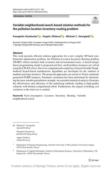 Variable Neighborhood Search Based Solution Methods For The Pollution