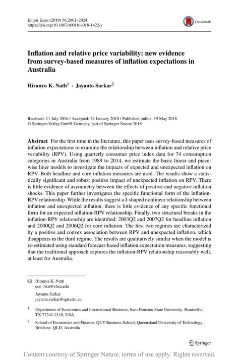 Inflation And Relative Price Variability New Evidence From Survey