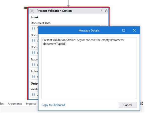getting error in present validation station document understanding