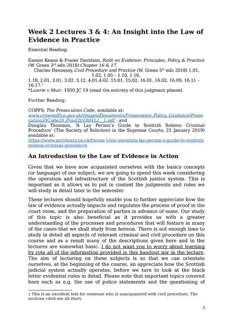 Lecture Guide Week Notes Week Lectures An Insight Into The Law Of Evidence In