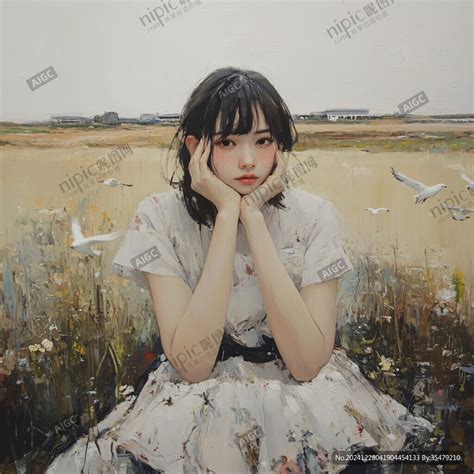 ai创作图少女系列文艺女孩 仲夏少女像 手绘油画风 工笔少女 写真少女插画 唯美人物油画 高极油画风 海鸥少女 治愈系少女 日系美少女 油画质地手绘人物 治愈系女孩 日系韩系女孩 唯美少女与花