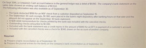 Solved On Sept Th A Company S Cash Account Balance In The Chegg