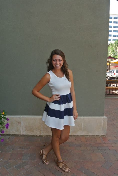 Navy Blue Dress With White Heels Navy And White Game Day Outfit Navy