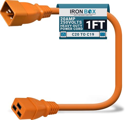 Amazon Com IronBox Electric Heavy Duty C20 To C19 Power Cord 20A 250V Rated 12 3 SJT IEC