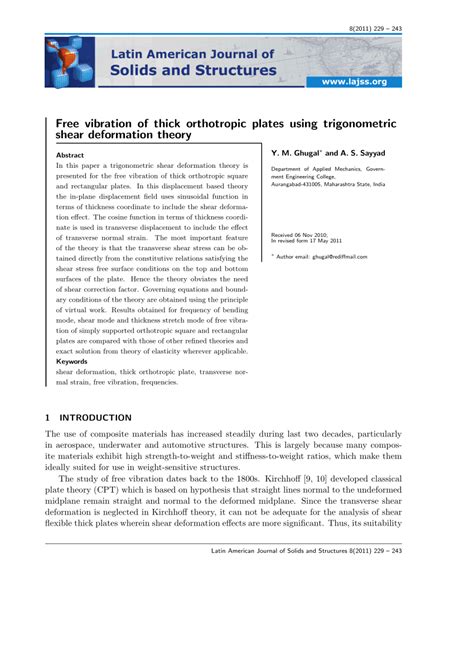 Pdf Free Vibration Of Thick Orthotropic Plates Using Trigonometric