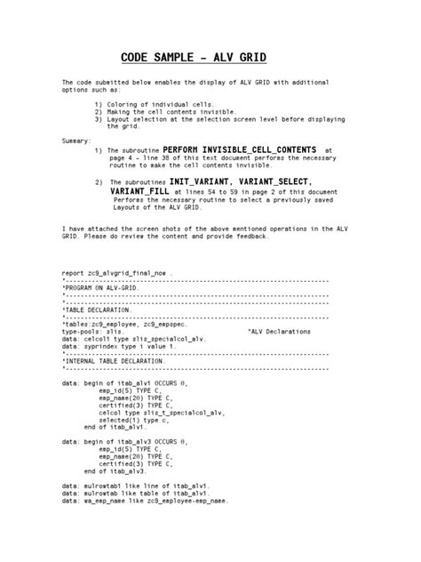 abap code sample for alv grid for cell color or invisible contents