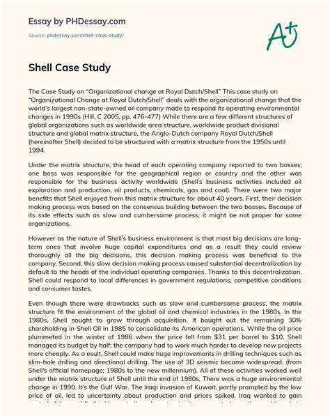 Shell Case Study Example PHDessay Com