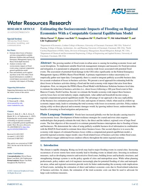 Estimating The Socioeconomic Impacts Of Flooding On Regional Economies With A Computable General