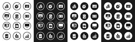 Set Board With Graph Chart Clipboard Computer Monitor Stacks Paper