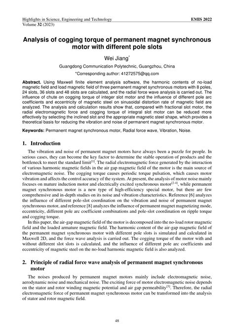Pdf Analysis Of Cogging Torque Of Permanent Magnet Synchronous Motor