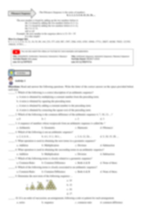 Solution Sequence Arithmetic Geometric Harmonic Fibonacci Lesson And