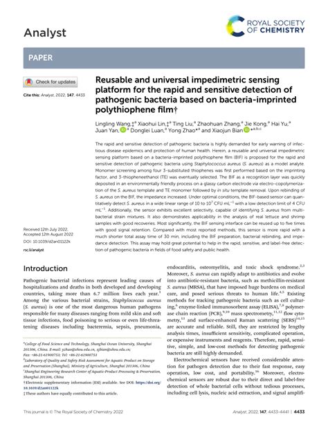 Pdf Reusable And Universal Impedimetric Sensing Platform For Rapid And Sensitive Detection Of