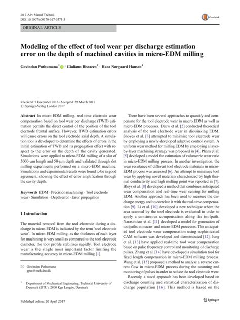 Modeling Of The Effect Of Tool Wear Per Discharge Estimation Pdf