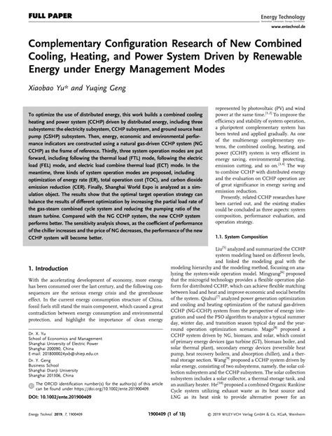 Complementary Configuration Research Of New Cchp System Driven By Renewable Energy Under Energy