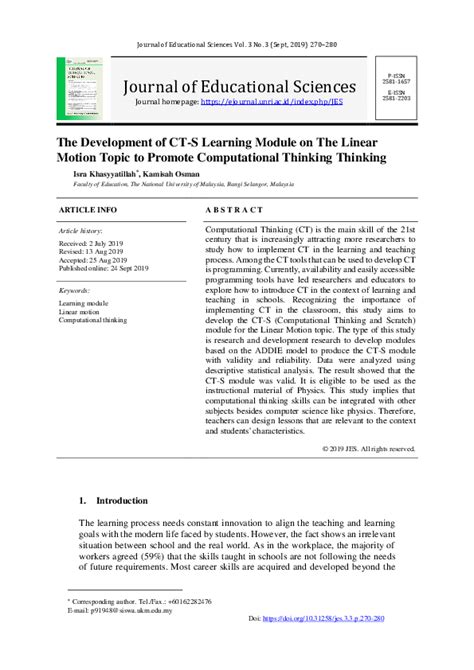 Pdf The Development Of Ct S Learning Module On The Linear Motion Topic To Promote