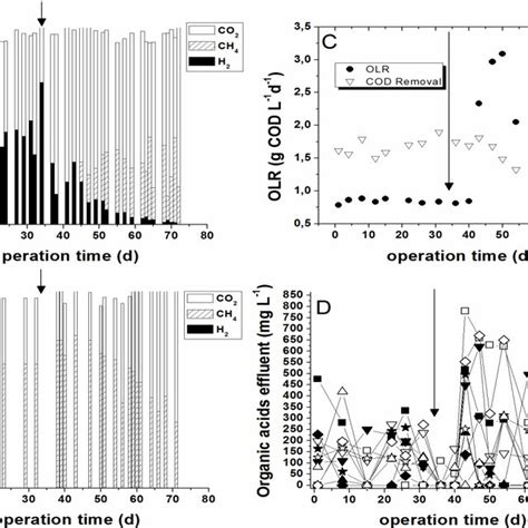 A Biogas Composition In The H 2 Producing Reactor B Biogas