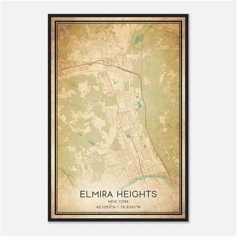 Vintage Elmira Heights New York Map Poster Elmira Heights Ny City Road