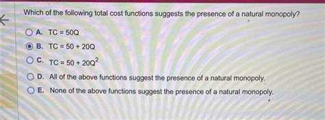 solved which of the following total cost functions suggests
