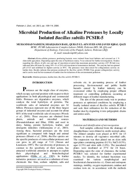 Pdf Microbial Production Of Alkaline Proteases By Locally Isolated Bacillus Subtilis Pcsir 5