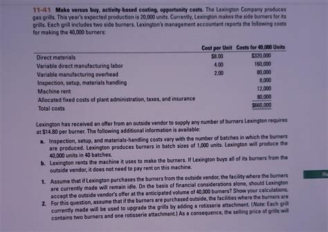 solved 11 41 make versus buy activity based costing