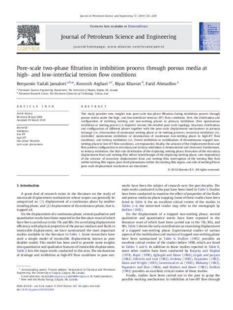 Pdf Pore Scale Two Phase Filtration In Imbibition Process Through Porous Media At High And