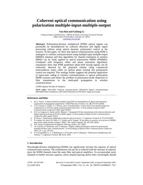 Pdf Coherent Optical Communication Using Polarization Multiple Input