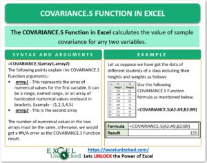 COVARIANCE S Function In Excel Covariance Excel Unlocked