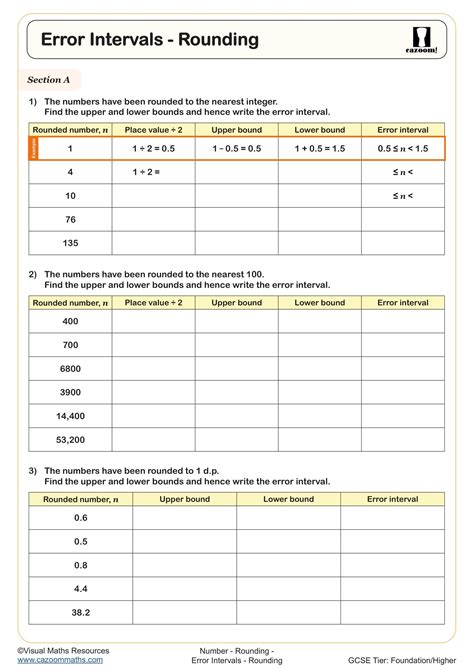 Error Intervals Rounding Worksheet Printable Pdf Year 10 And Year