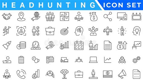 Headhunting Line Icons Set Recruitment Resume Candidate Interview Simple Icon Stock