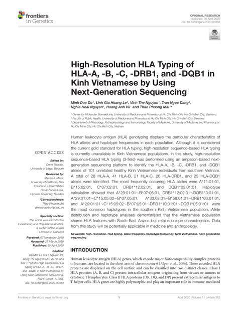Pdf High Resolution Hla Typing Of Hla A B C Drb1 And Dqb1 In