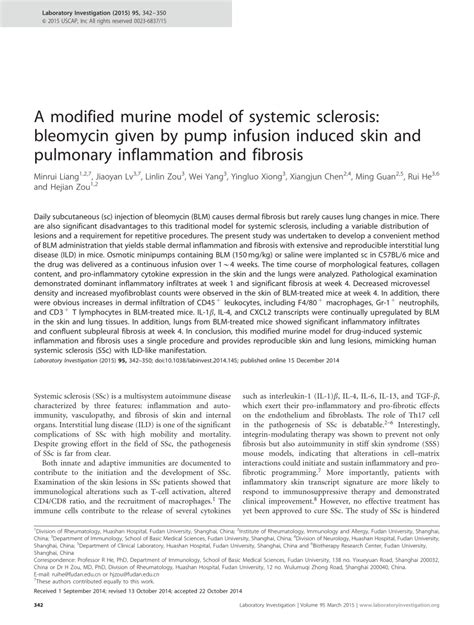 Pdf A Modified Murine Model Of Systemic Sclerosis Bleomycin Given By Pump Infusion Induced