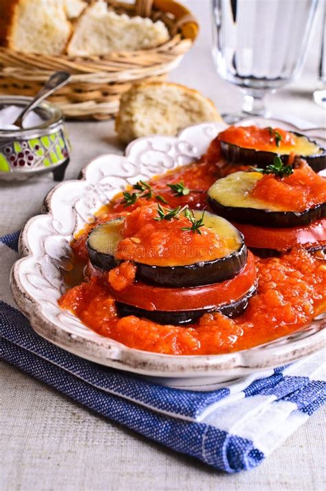 Baked Eggplant With Tomato And Cheese Stock Image Image Of Aubergine