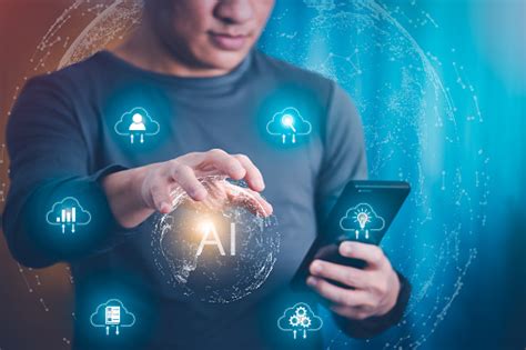 가상 화면을 터치하여 Ai 디지털 혁신 관리 개념으로 데이터를 관리하는 사람 사물 인터넷 빅 데이터 및 비즈니스 프로세스