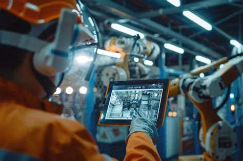 Premium Photo Engineer Controls Robot Arms In Smart Factory For
