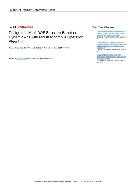 Pdf Design Of A Multi Dof Structure Based On Dynamic Analysis And
