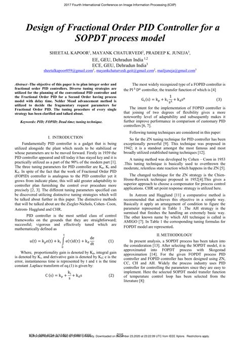 PDF Design Of Fractional Order PID Controller For A SOPDTprocess Model