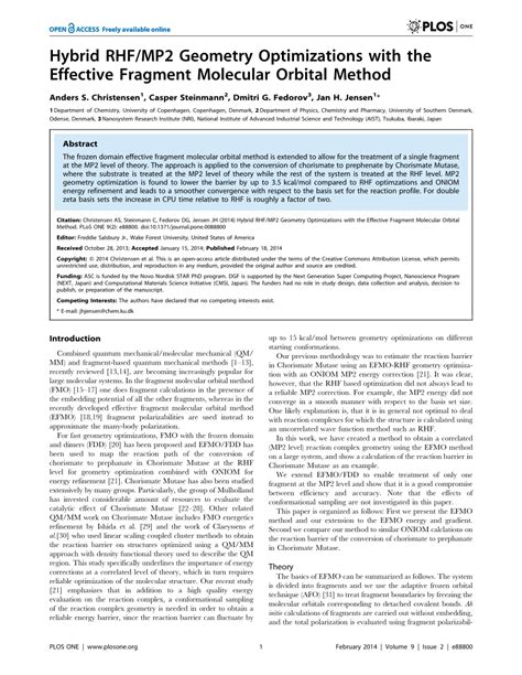 Pdf Hybrid Rhfmp2 Geometry Optimizations With The Effective Fragment Molecular Orbital Method