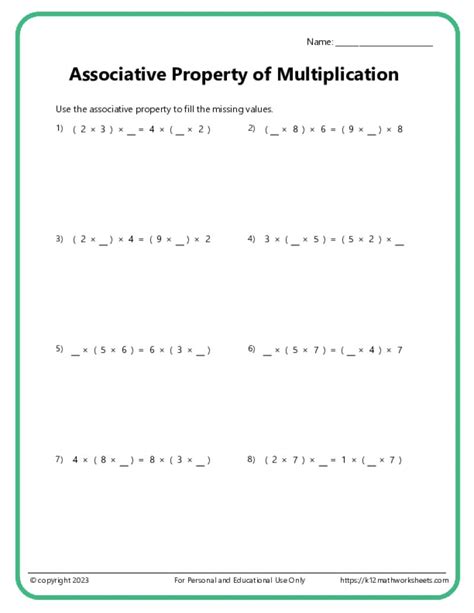 Math Properties Worksheets
