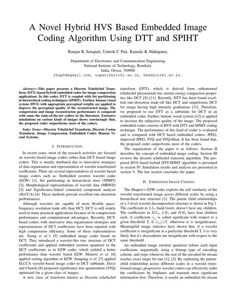 Pdf A Novel Hybrid Hvs Based Embedded Imagecoding Algorithm Using Dtt And Spiht