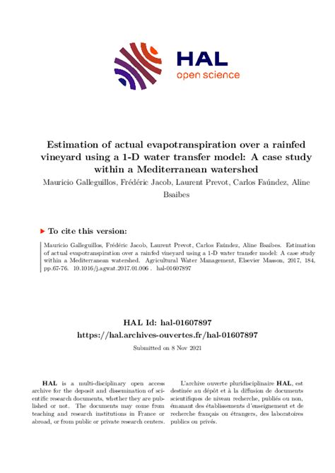 pdf estimation of actual evapotranspiration over a rainfed vineyard