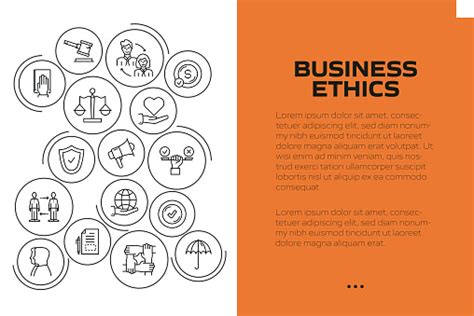 비즈니스 윤리 관련 패턴 및 라인 아이콘 선형 아이콘이 있는 워크플로 레이아웃입니다 편집 가능한 템플릿입니다 다재다능한 디자인 계획에 대한 스톡 벡터 아트 및 기타 이미지