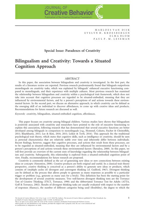 Pdf Bilingualism And Creativity Towards A Situated Cognition Approach